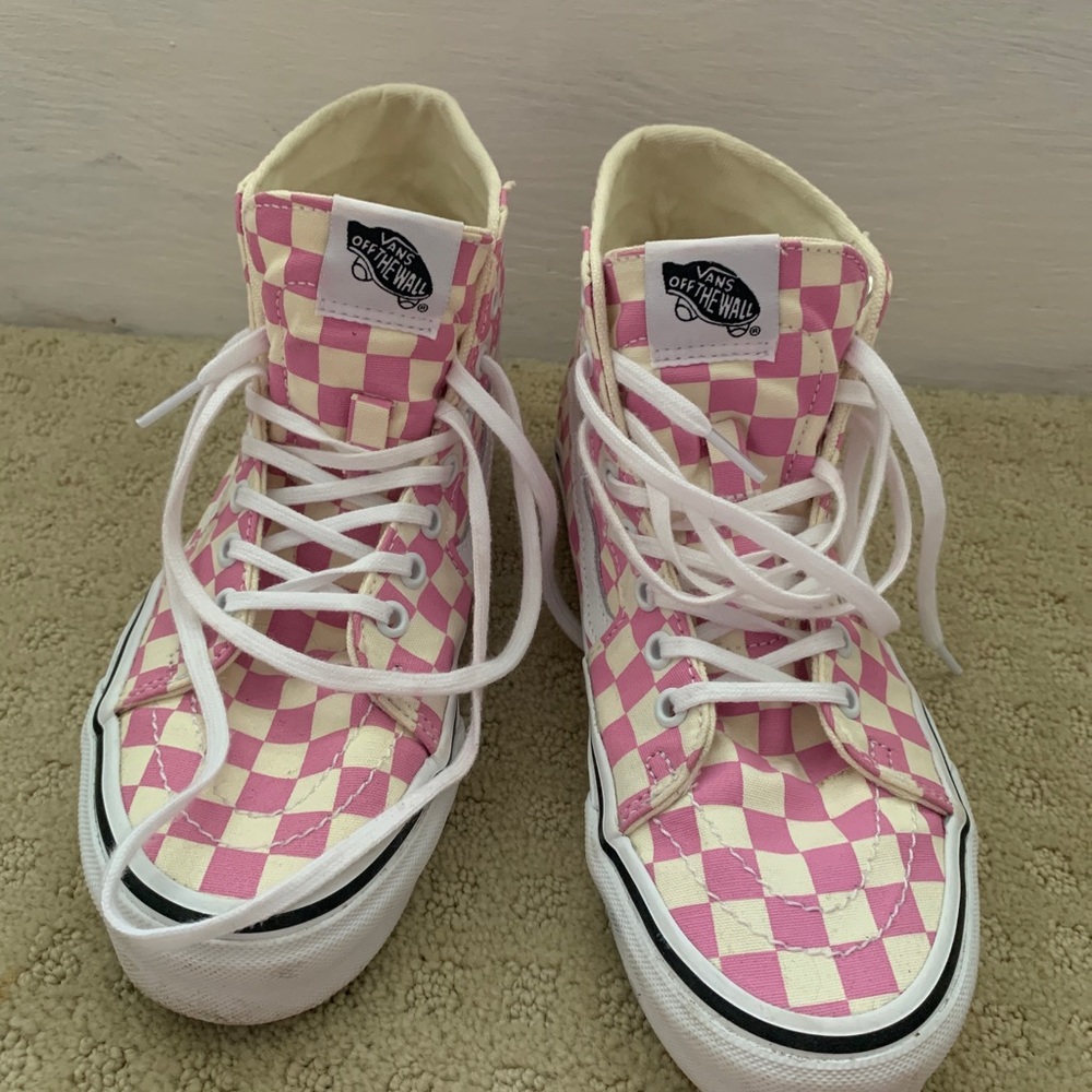 Pink And White Checkered Vans - Gem